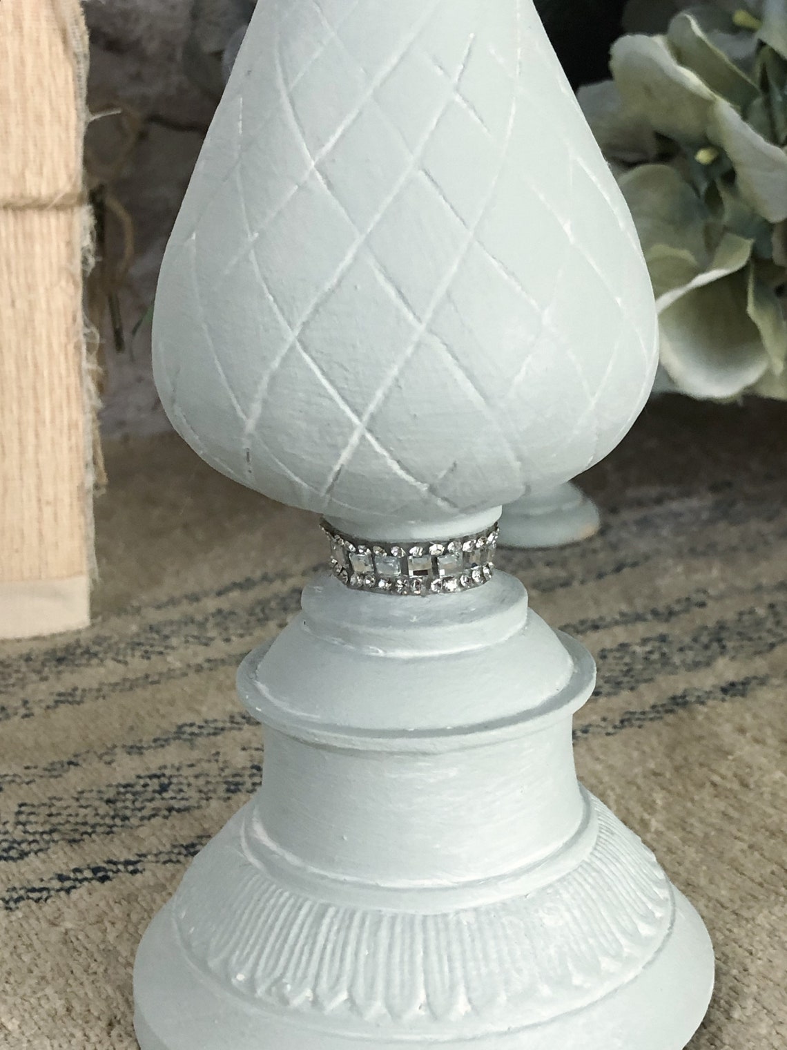 Blue French Finial With Rhinestones / Metal Finial / Tabletop - Etsy