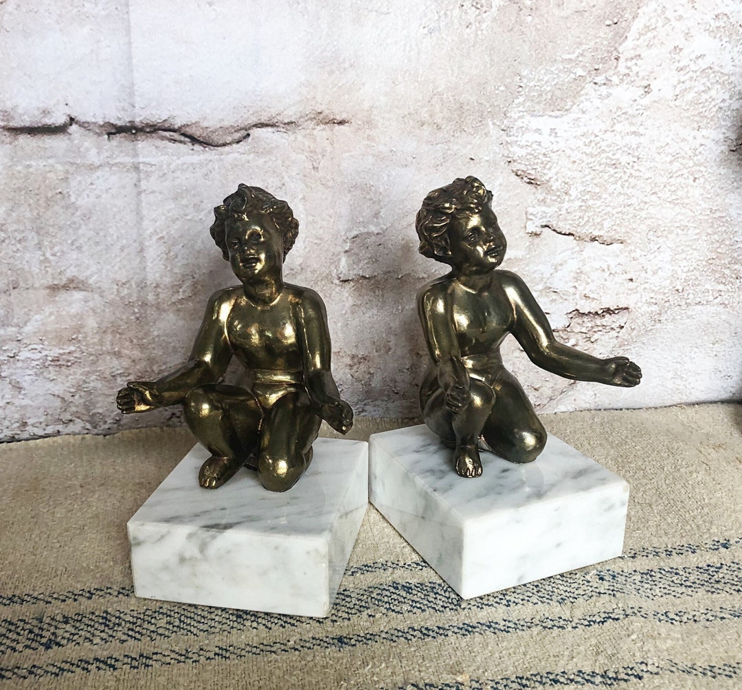 Vintage Italian Cherub Bookends on Marble Base - Etsy