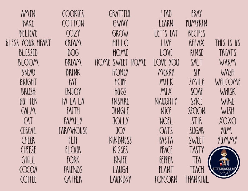 101 Rae Dunn Inspired Word Bundle, PNG, Sublimation Design, Digital ...