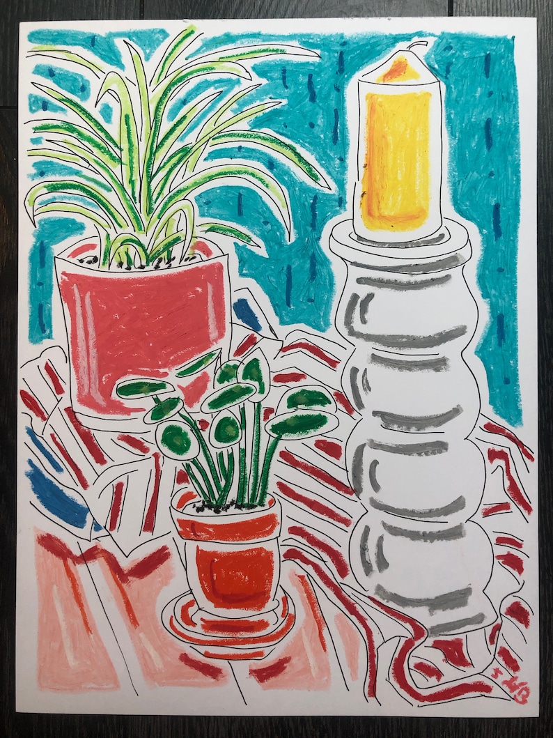 Original Still Life Wall Art | PLANTS WITH CANDLE | Original Drawing ...