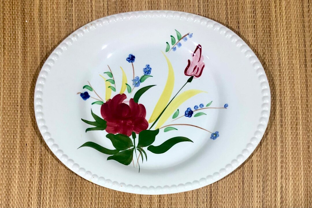 Large Hand-painted Blue Ridge Pottery Platter in Bluebell Bouquet ...