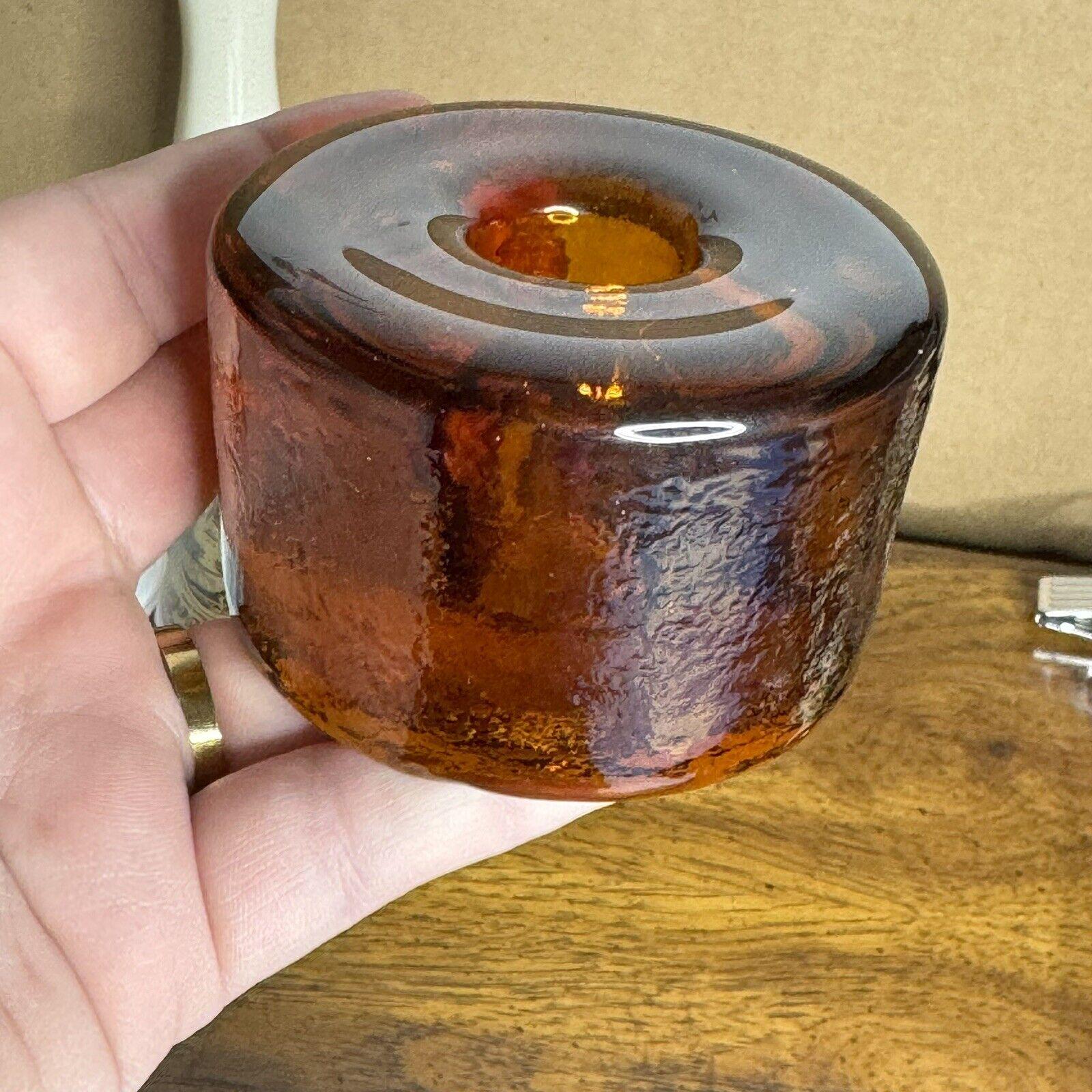 Vintage Blenko Root Beer Amber Glass Round Candlestick Holders MCM ...