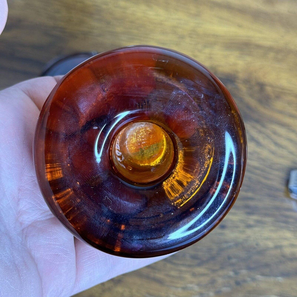Vintage Blenko Root Beer Amber Glass Round Candlestick Holders MCM ...