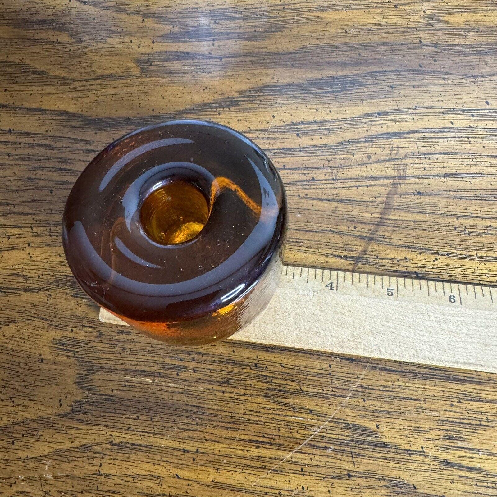 Vintage Blenko Root Beer Amber Glass Round Candlestick Holders MCM ...