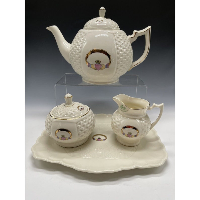 Donegal Parian China Irish Claddagh Ring Teapot 4 Piece Tea Set Tray - Etsy