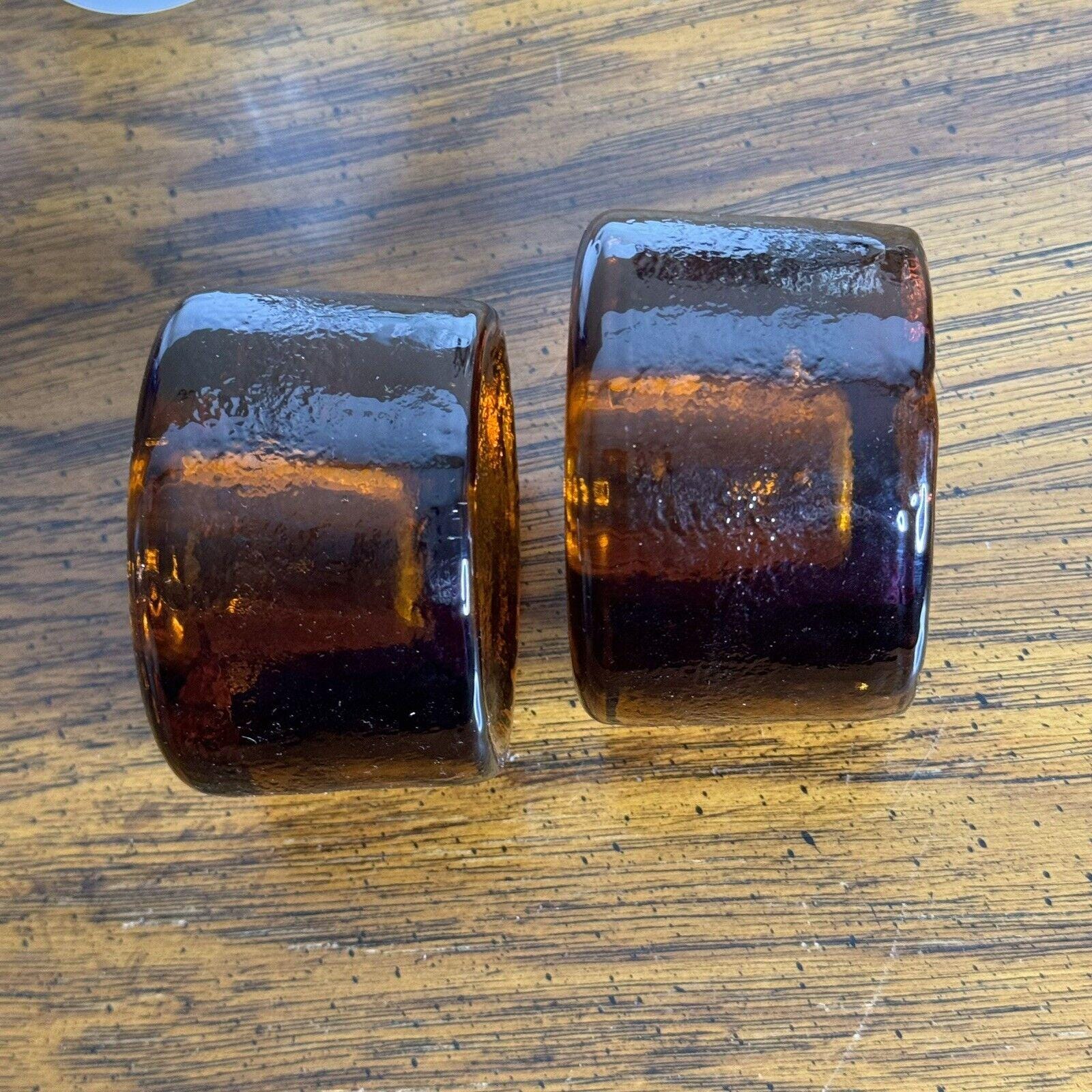Vintage Blenko Root Beer Amber Glass Round Candlestick Holders MCM ...