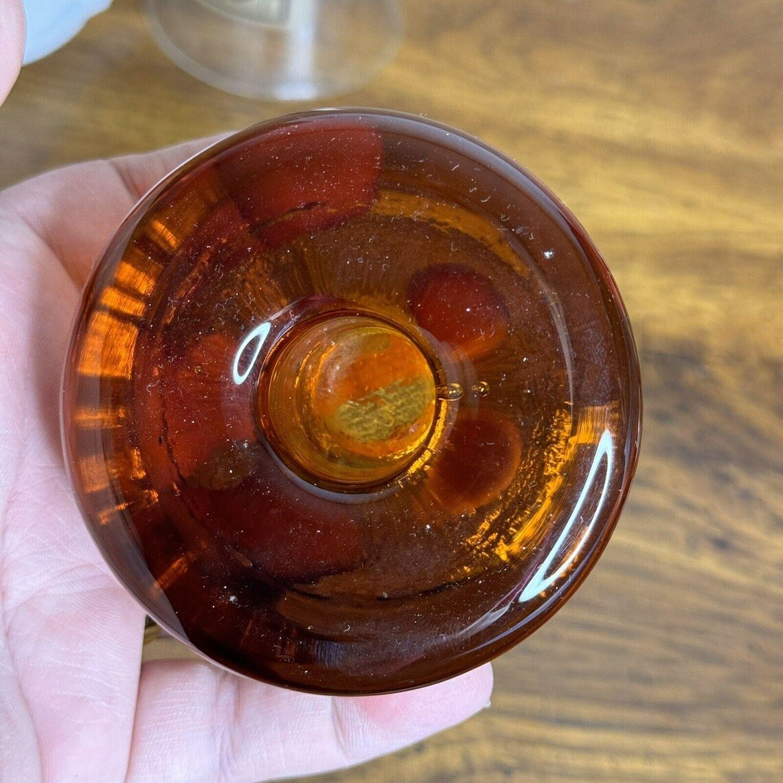 Vintage Blenko Root Beer Amber Glass Round Candlestick Holders MCM ...