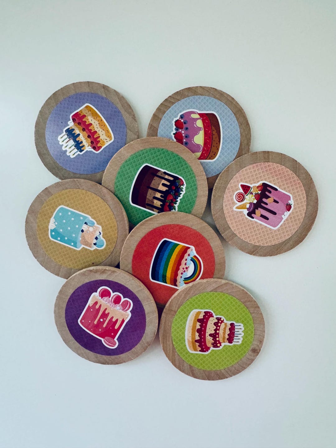 Educational Wooden Cakes Matching Memory Game, Sensory Bin Flisat Table ...