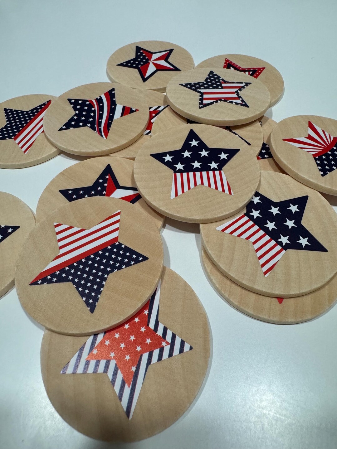 4th of July Matching Game: USA Stars Wooden Discs, Sensory Bin - Etsy