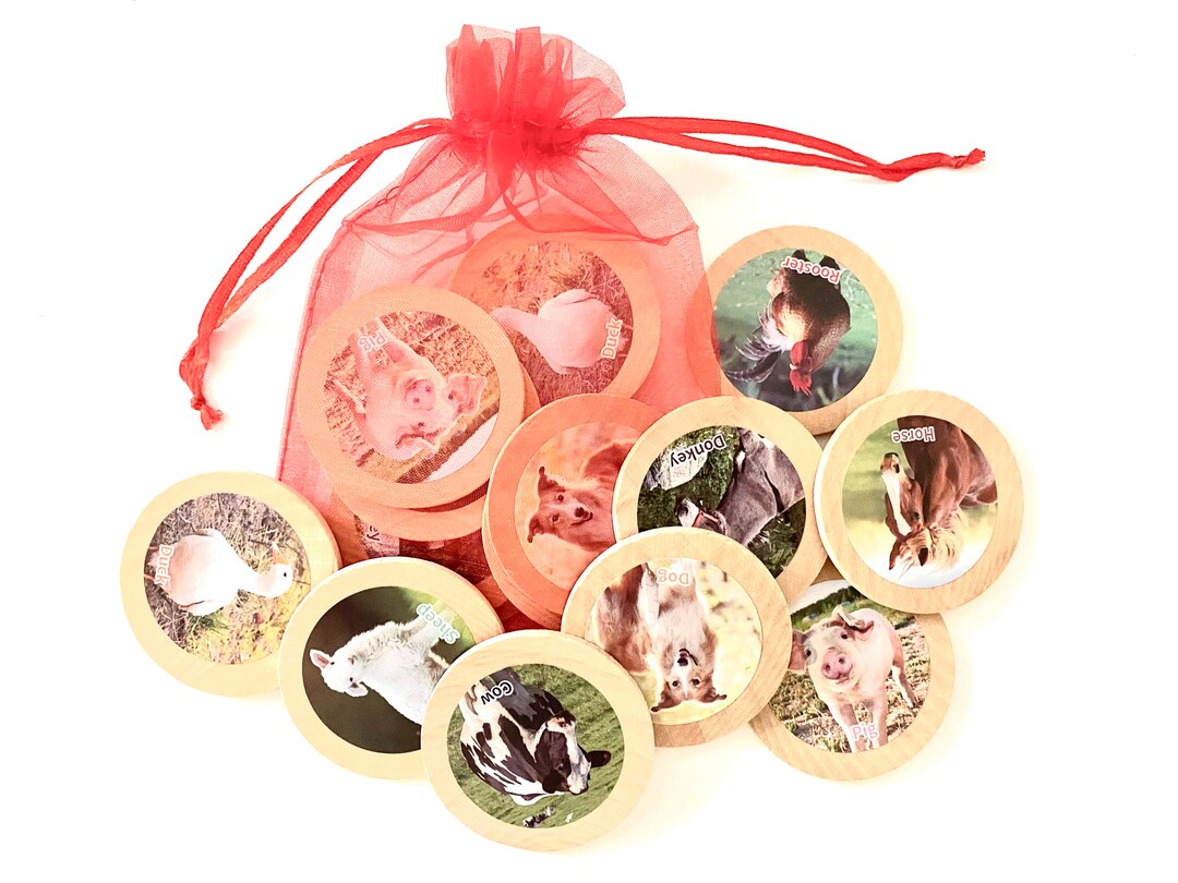 Educational Wooden Farm Animal Matching Memory Game, Sensory Bin Flisat ...