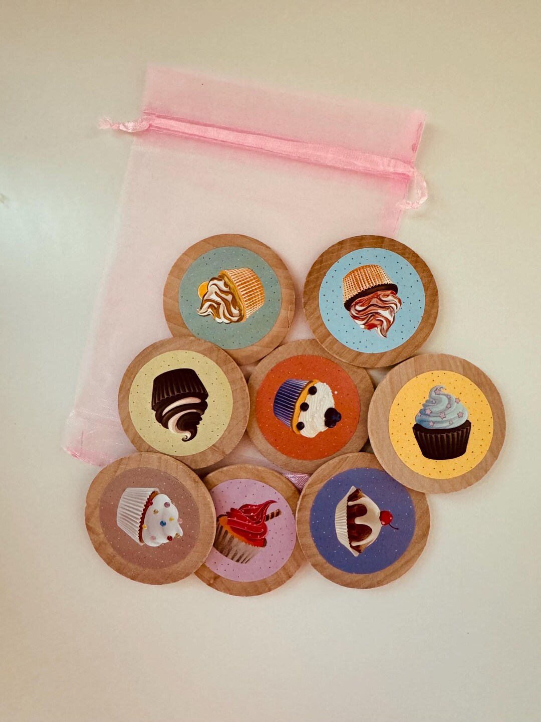 Educational Wooden Cupcakes Cakes Matching Memory Game, Sensory Bin ...