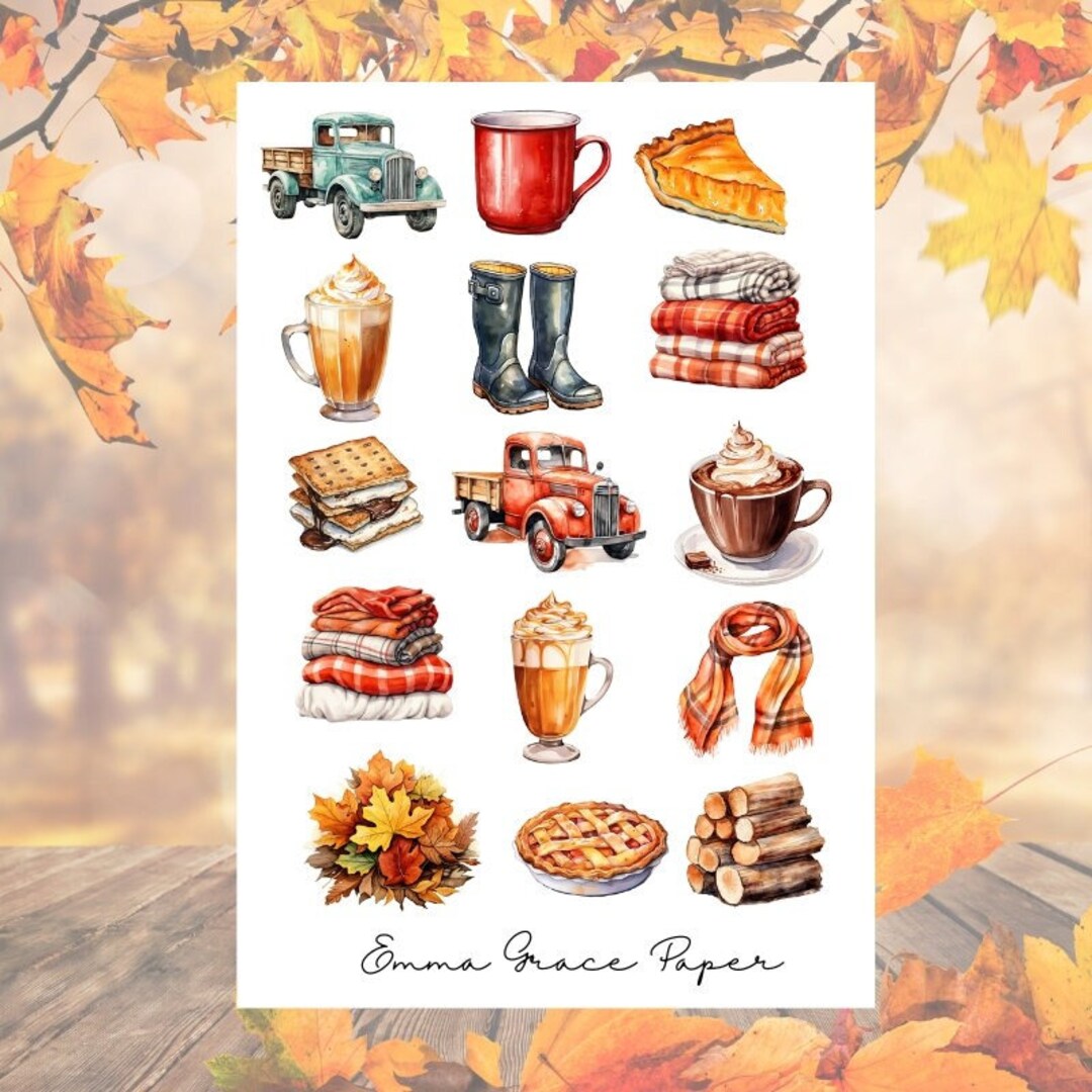 Autumn Planner Sticker Sheet Fall Leaves Sticker Sheets Cozy - Etsy