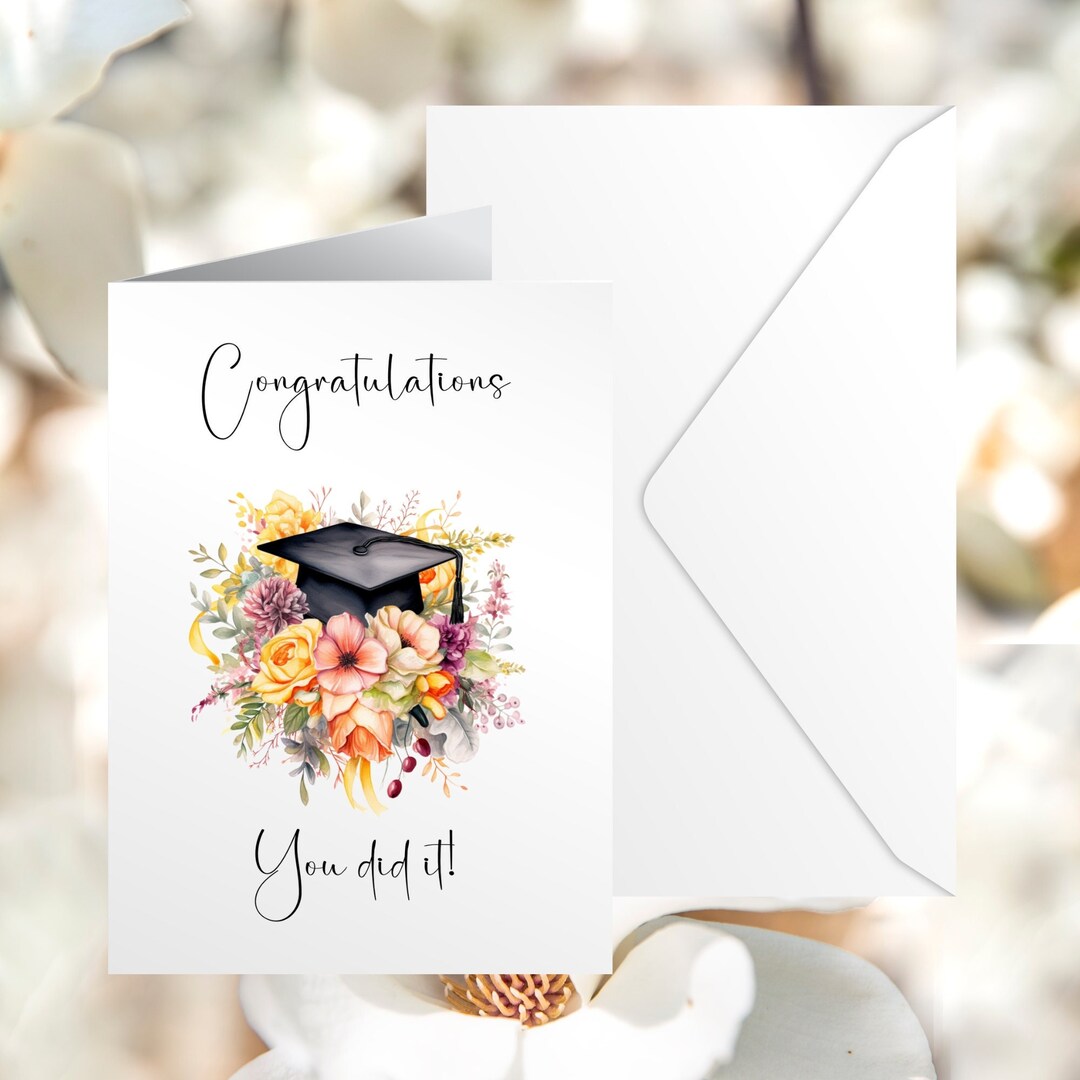 Printable Graduation Card, Cap With Flowers College Graduate - Etsy