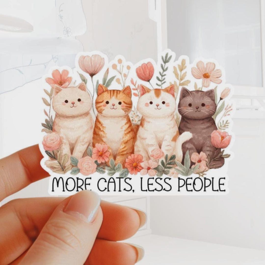Laptop Stickers of Cats, Cat Lover Gift, Vinyl Stickers, More Cats Less ...