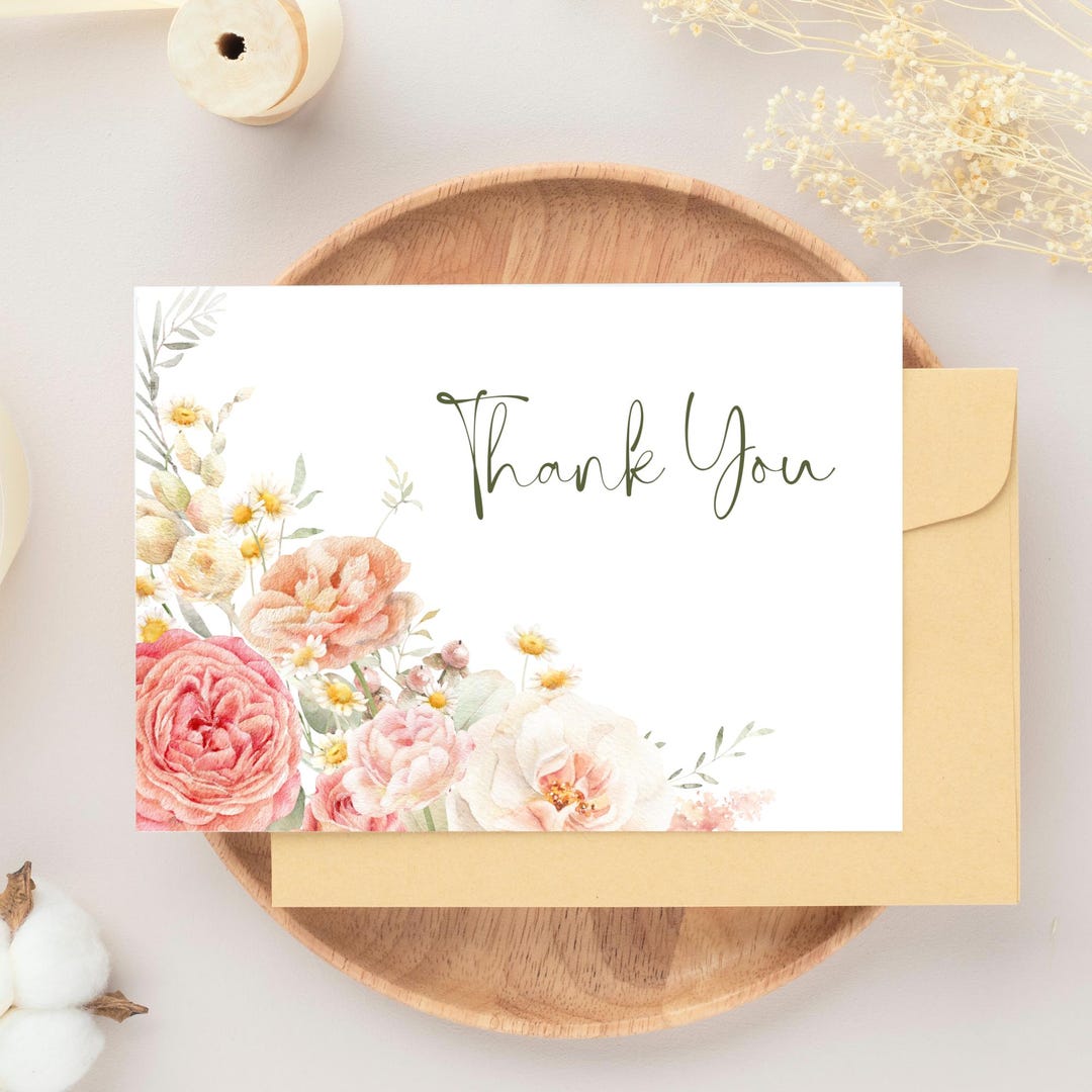 Editable Thank You Card Template | Floral Canva Template | Digital ...