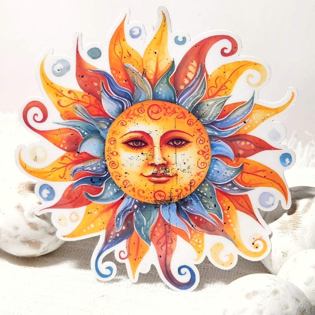Retro Hippie Sun Sticker: Celestial Flower Face (3 Inch) - Etsy