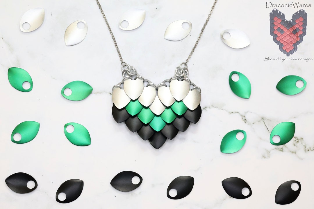 Neutrois Pride Dragon Scale Heart Necklace - Premium Anodized Aluminum ...