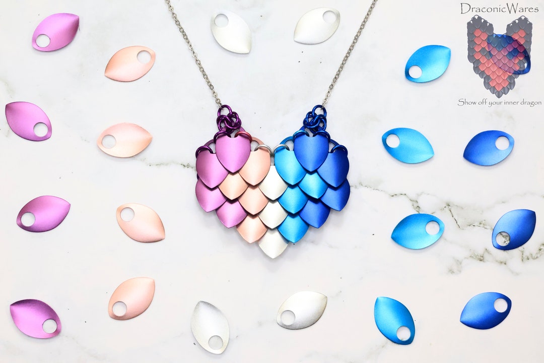 Bigender Pride Dragon Scale Heart Necklace - Premium Anodized Aluminum ...
