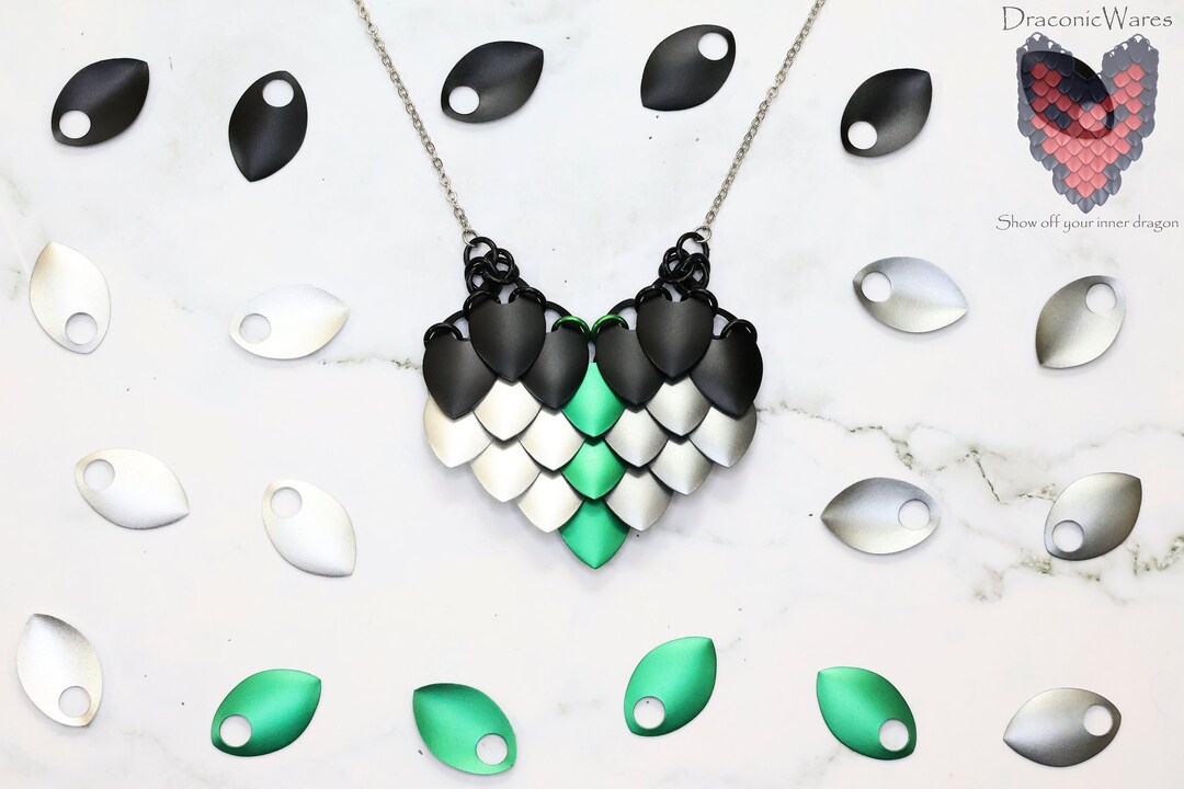 Demiromantic Pride Dragon Scale Heart Necklace - Premium Anodized ...