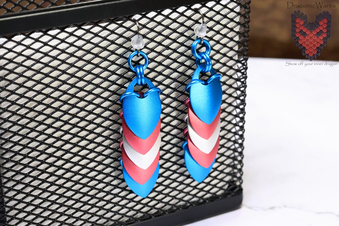 Transgender (masc) Pride Dragon Scale Earrings - Premium Anodized ...