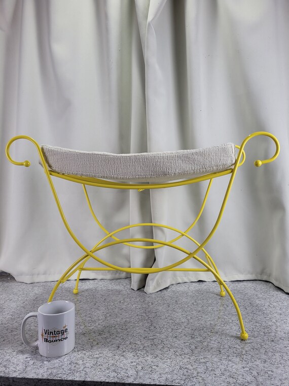Vintage Yellow Vanity Stool - Etsy