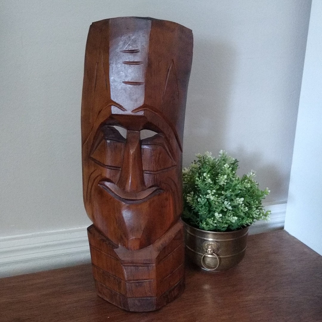 Vintage Hand-carved Polynesian, Hawaiian Tribal Mask - Freestanding - Etsy