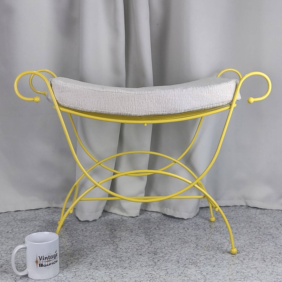 Vintage Yellow Vanity Stool - Etsy