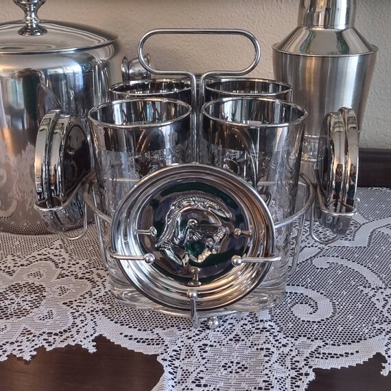 Vintage Kimiko Crested Glassware with Caddy and Coasters | Etsy