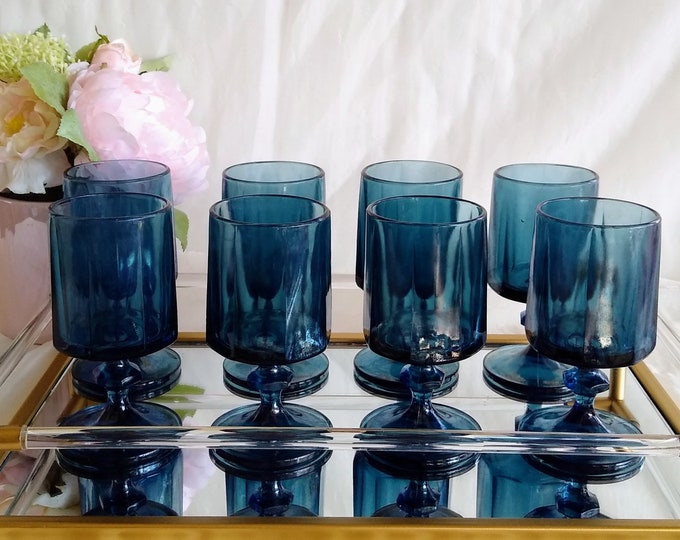 Vintage Navy Blue Carnival Glass Goblets Set of 8 - Etsy
