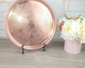 Vintage Round Etched Copper Tray- Aged - Etsy