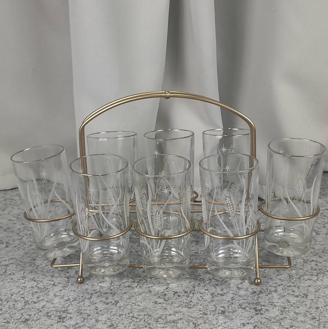 Vintage Wheat Glass Set With Caddy - Etsy