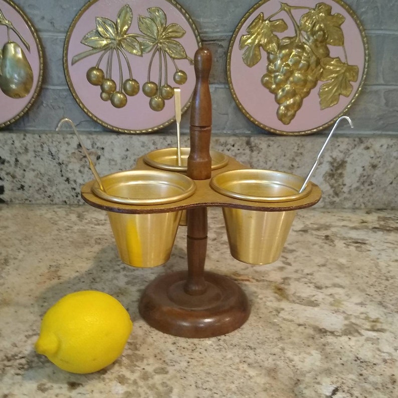 Vintage 1940's Condiment Caddy - Gold and Walnut Condiment Caddy - Made ...