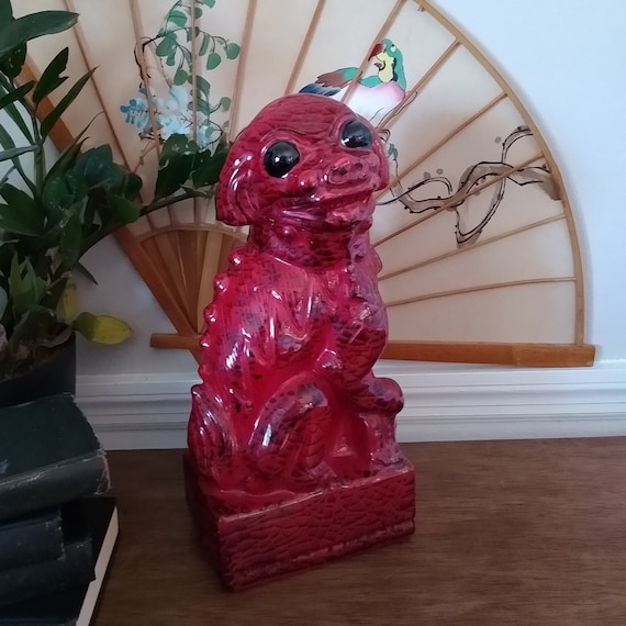 Red Fu Dog Statue Vintage 1977 - Etsy