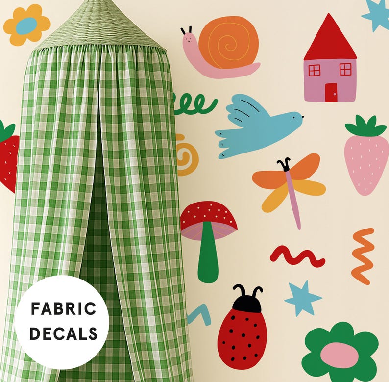 Large Colourful Doodle Fabric Wall Stickers for Girls Nursery – Peel ...
