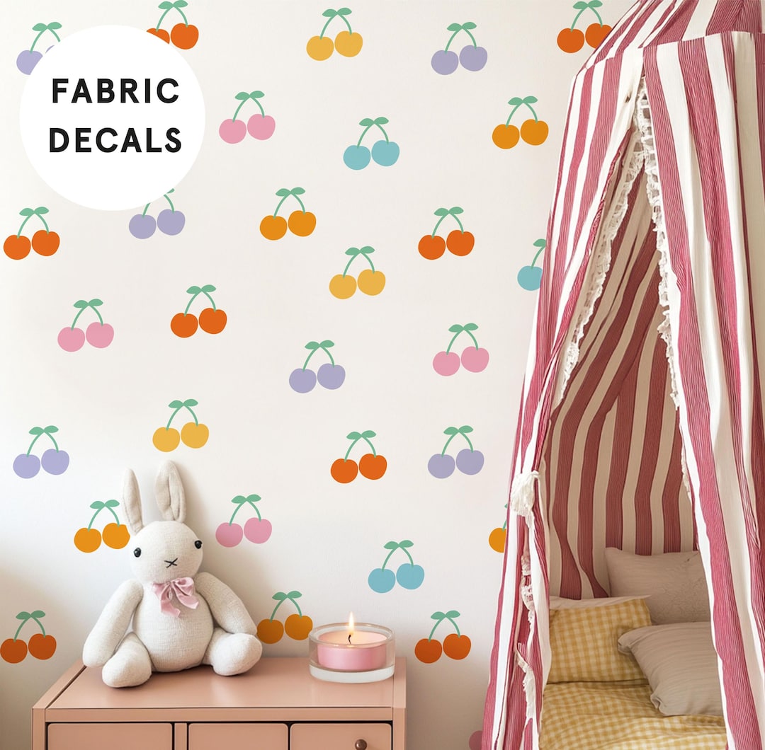 36 Colourful Mini Cherry Fabric Wall Stickers – Cute Removable Wall ...