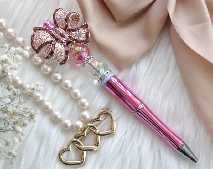 Handmade Elegant Pink Bow Crystal Pen | Stationery Designer Pen | Fancy ...