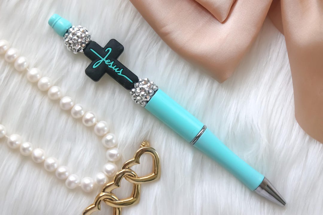 Handmade Faith-inspired Jesus Beaded Pen | Elegant Turquoise Jesus Pen ...