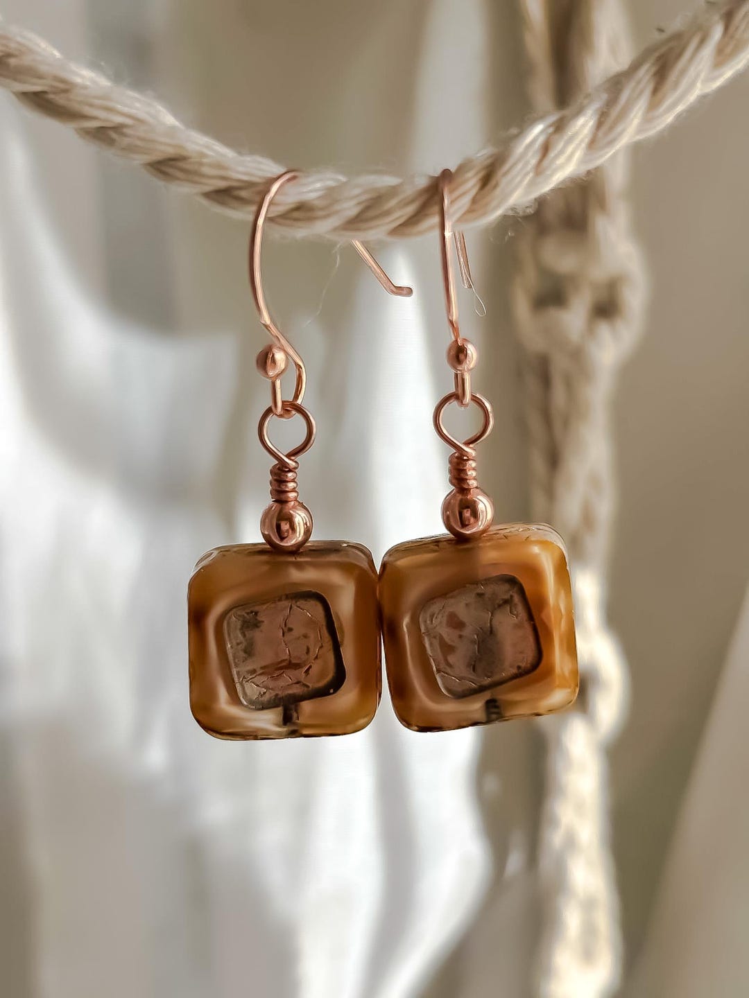 Women's Inspired Handmade Rose Gold Square Dangle Drop Earrings ...