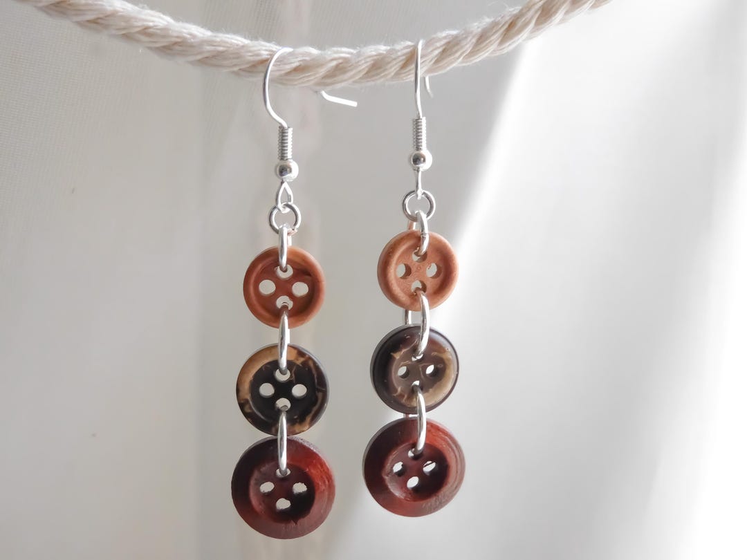 Women's Handmade Upcycled Wooden Button Dangle Drop Earrings | Upcycled ...