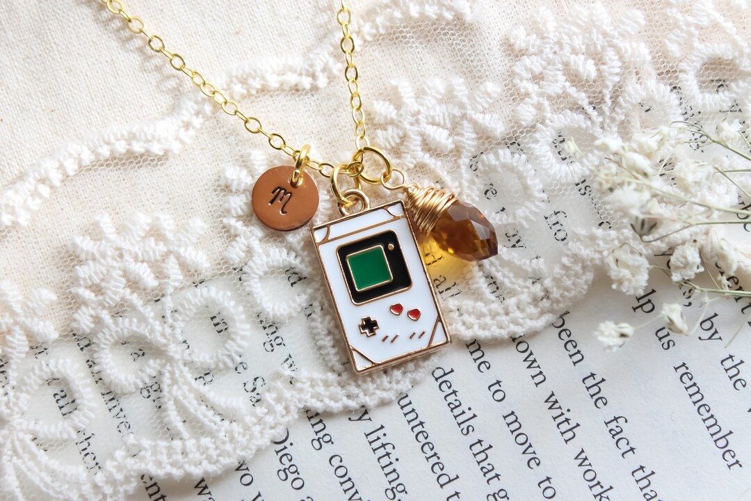 Personalized Initial and Birthstone Gold Plated Classic Video Gameboy ...