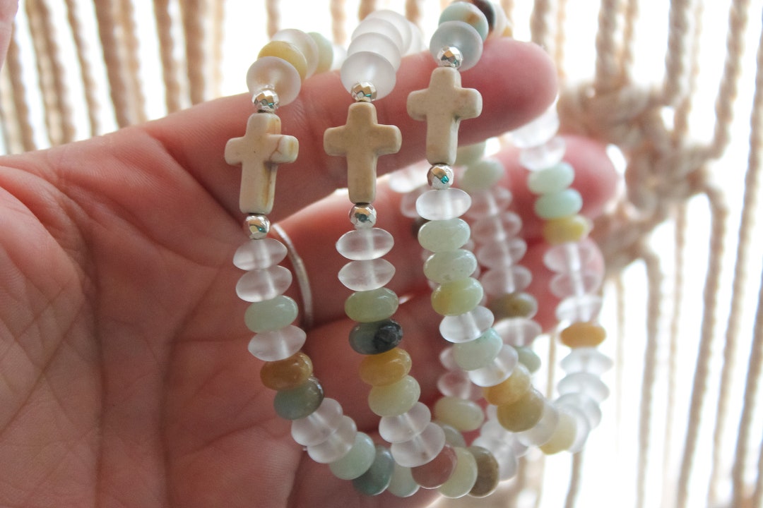 Women's Handmade Natural Cross Stone Beaded Bracelet | Christian ...