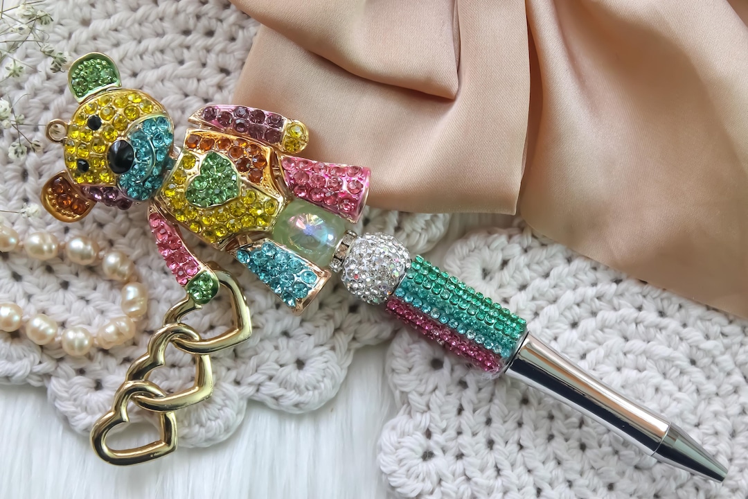 Rainbow Rhinestone Teddy Bear Pen: Handmade Jeweled Stationery - Etsy