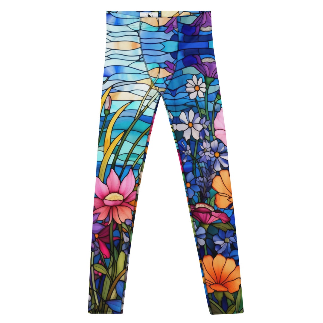 Men's Leggings, Men's Stained Glass Floral Leggings | Artistic Festival ...