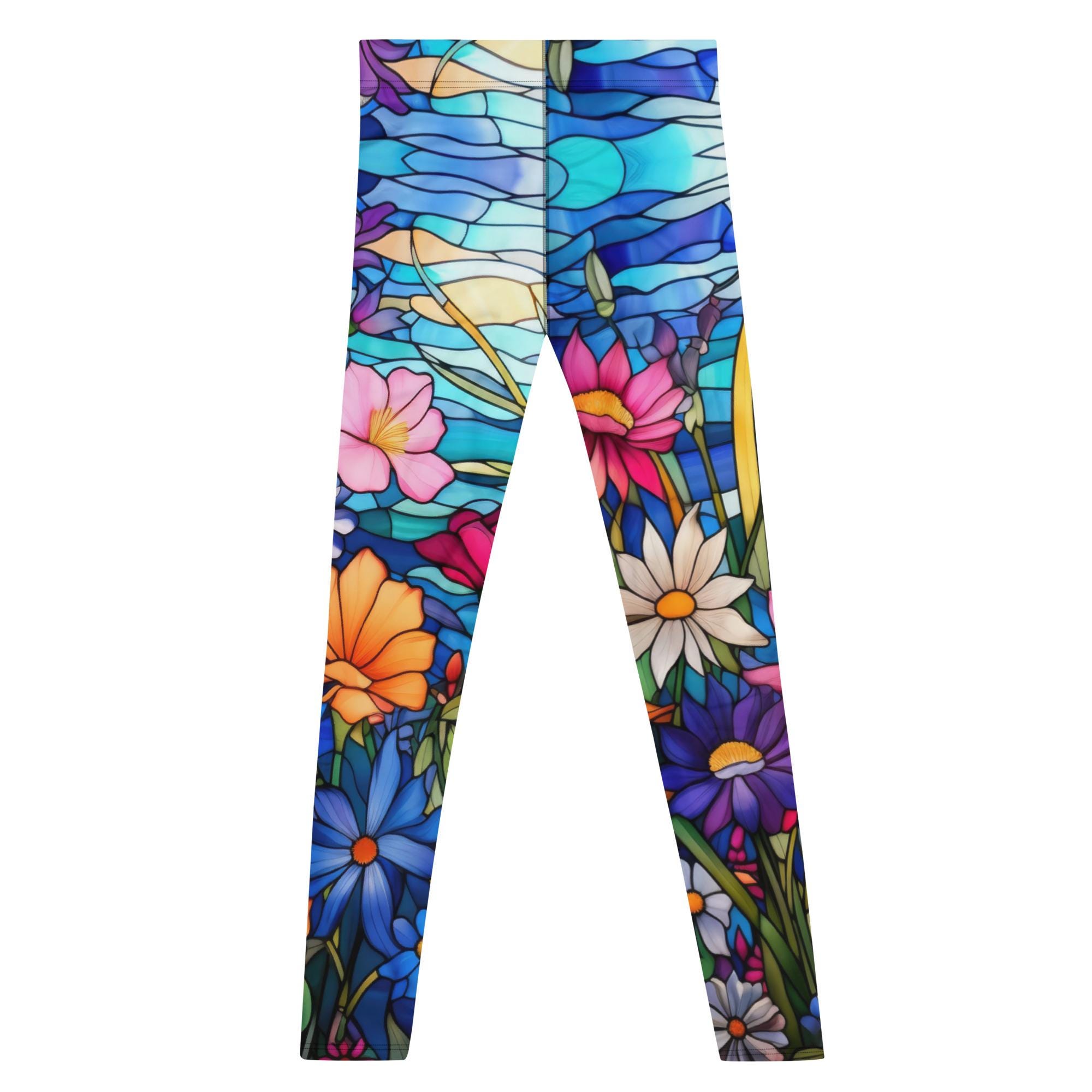 Men's Leggings, Men's Stained Glass Floral Leggings | Artistic Festival ...
