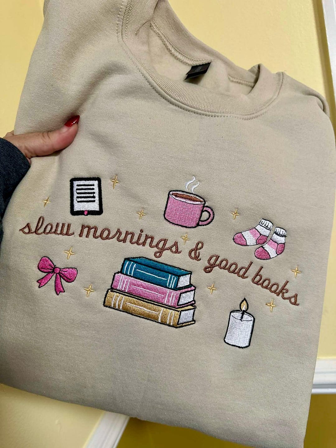 Slow Morning & Good Books Embroidered Sweatshirt |cozy Reader Sweater ...