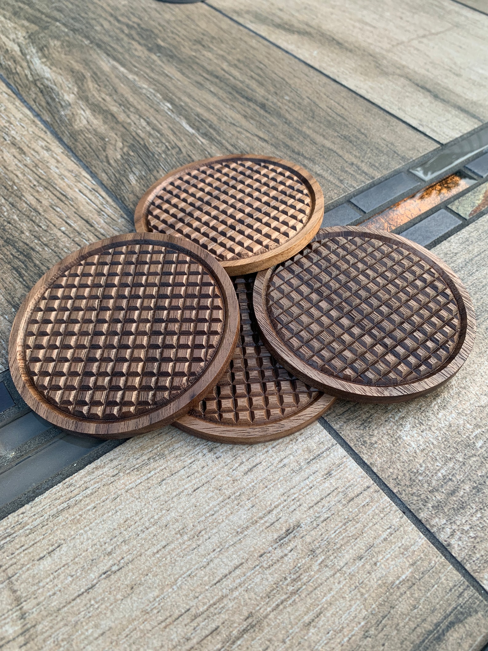 Walnut Coasters Set of Walnut Coasters With a Pattern - Etsy