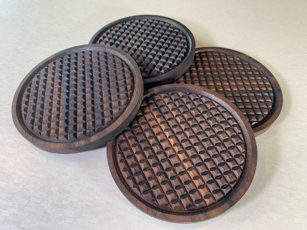 Walnut Coaster Set Handcrafted Patterned Coasters in Solid Walnut - Etsy