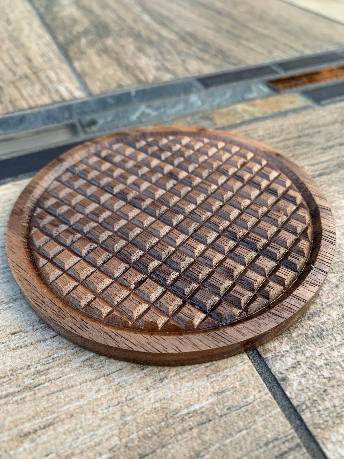 Walnut Coasters Set of Walnut Coasters With a Pattern - Etsy