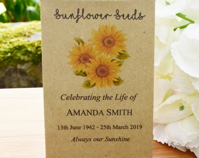 Funeral Favour Personalised Seed Packets Memorial Sunflower with Seeds ...