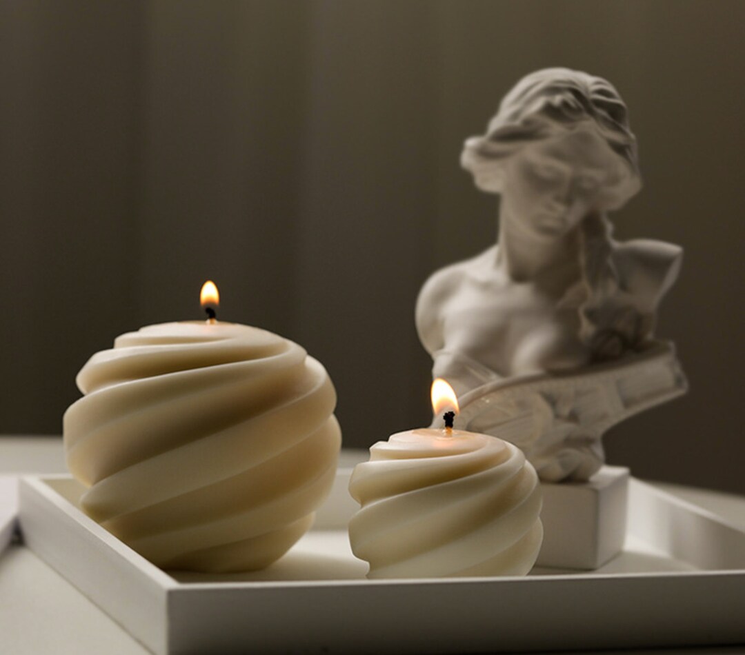 Large Ball Candle/ Spiral Sphere Shape Candle Set Soy Off-white Ball ...